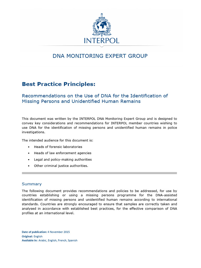 DNA Guidelines for Missing Persons Identification | PDF | Dna Profiling ...