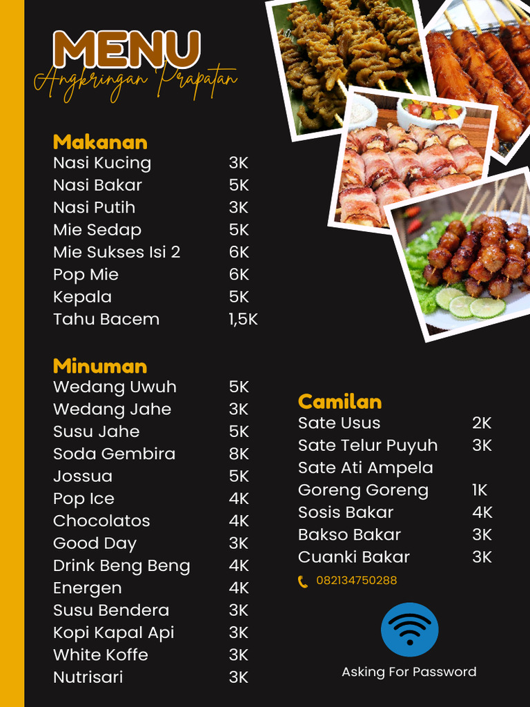 Hitam Kuning Elegan Menu Kedai Mie Dan Camilan PDF | PDF