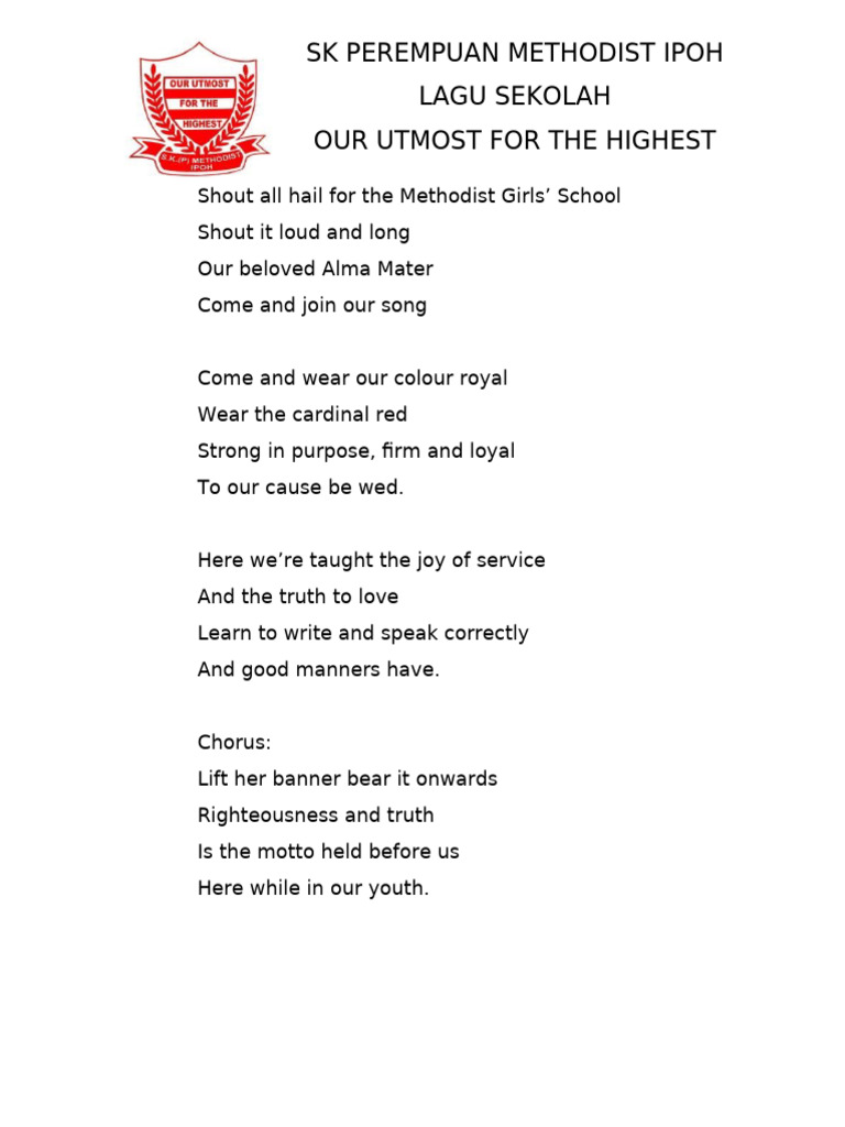 MGS Ipoh School Song Lyrics | PDF