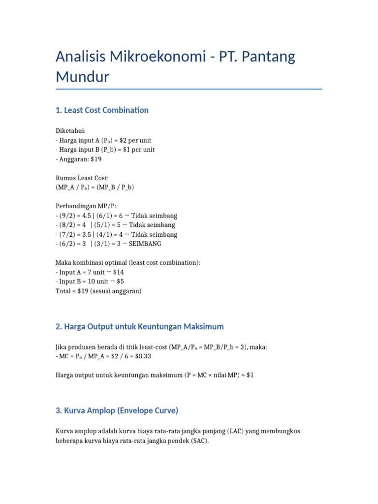 Analisis Mikroekonomi PT Pantang Mundur | PDF