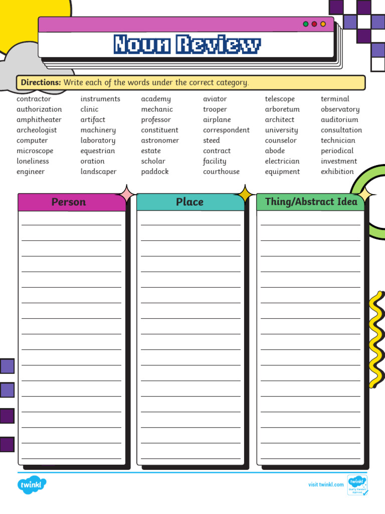 Color Eighth Grade Noun Review Activity | PDF