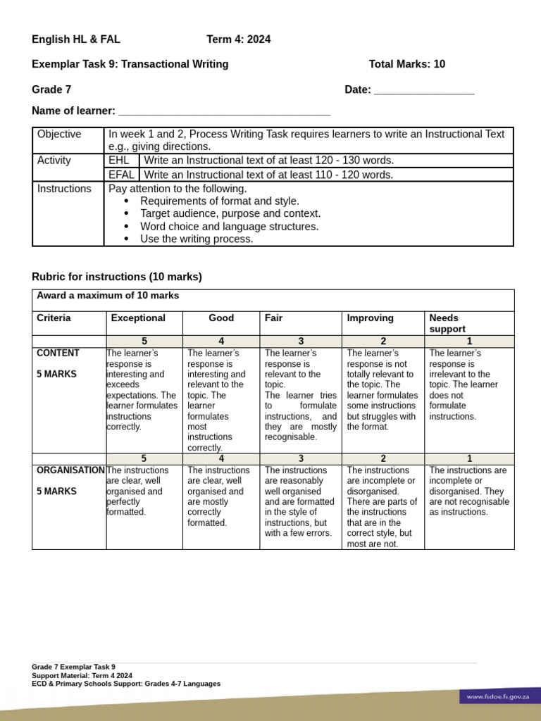 Grade 7 Transactional Writing Task | PDF | Linguistics | Cognition