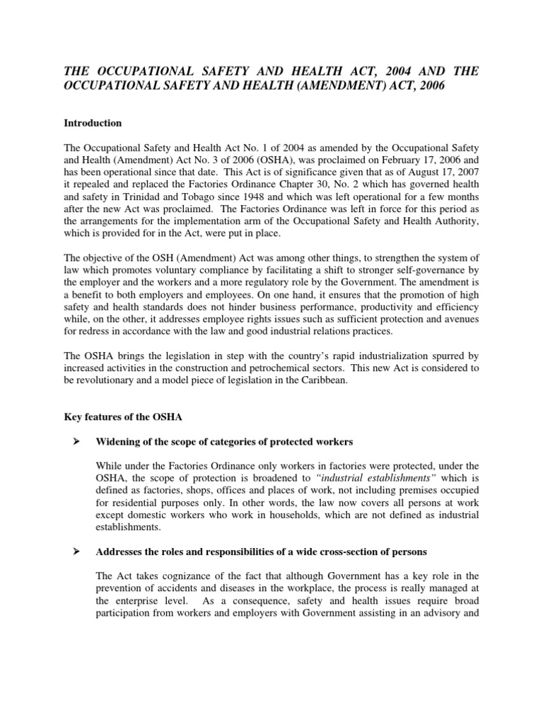 OSHA Act 2004 | PDF | Occupational Safety And Health | Occupational ...