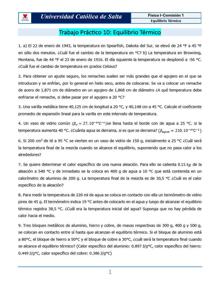 Tp10 CI Equilibrio Térmico | PDF | Calor | Temperatura