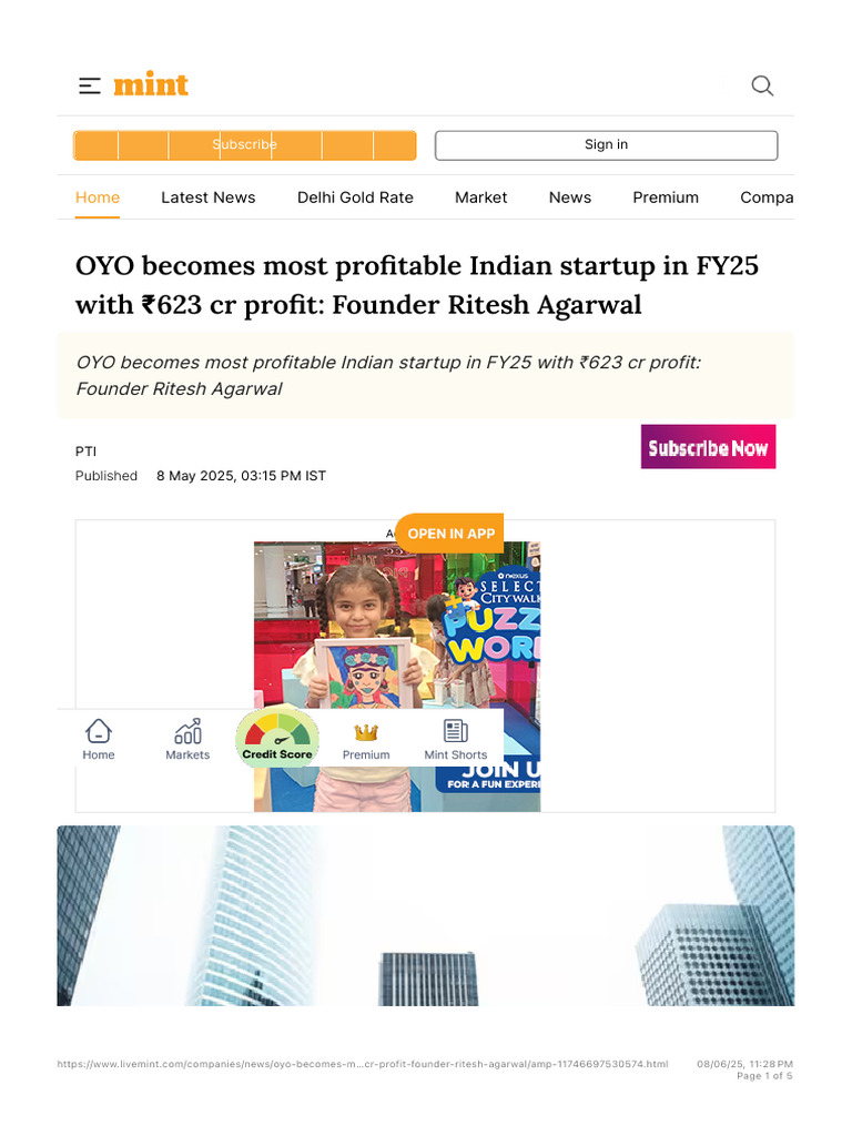 OYO Becomes Most Profitable Indian Startup in FY25 With 623 CR Profit ...