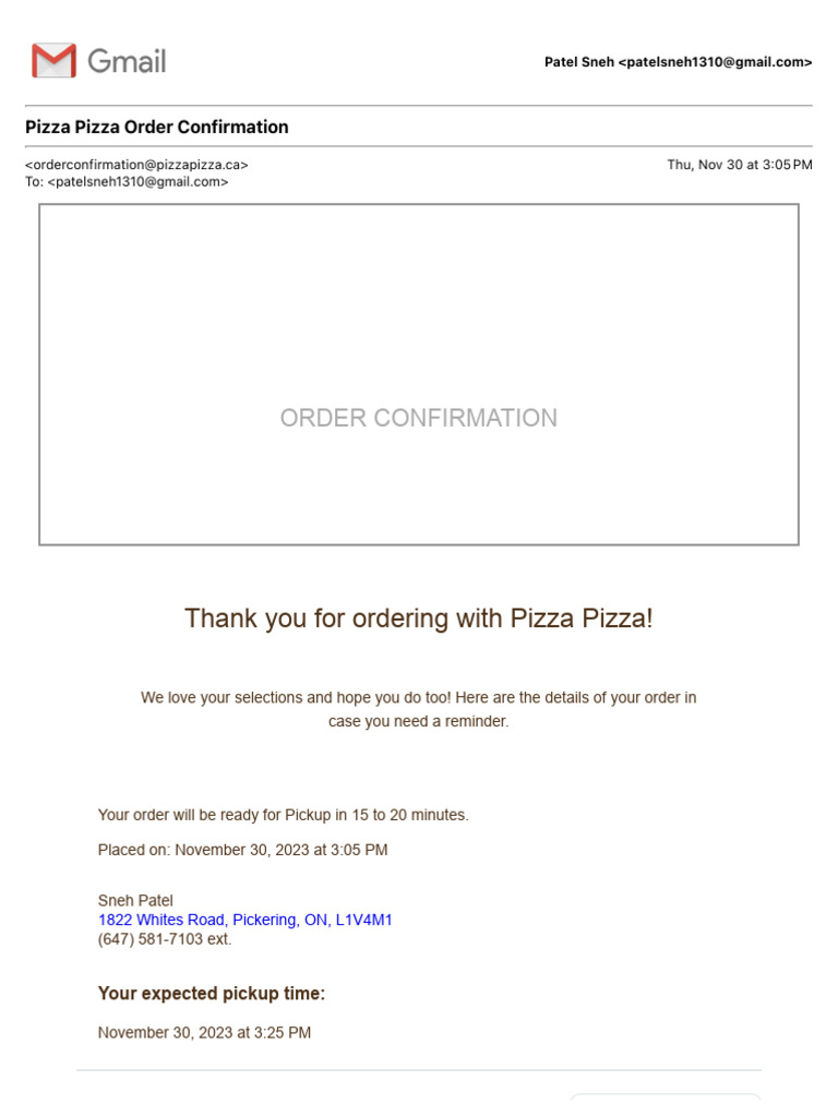 Pizza Pizza Order Confirmation 3 | PDF | Pizza | Asian Cuisine