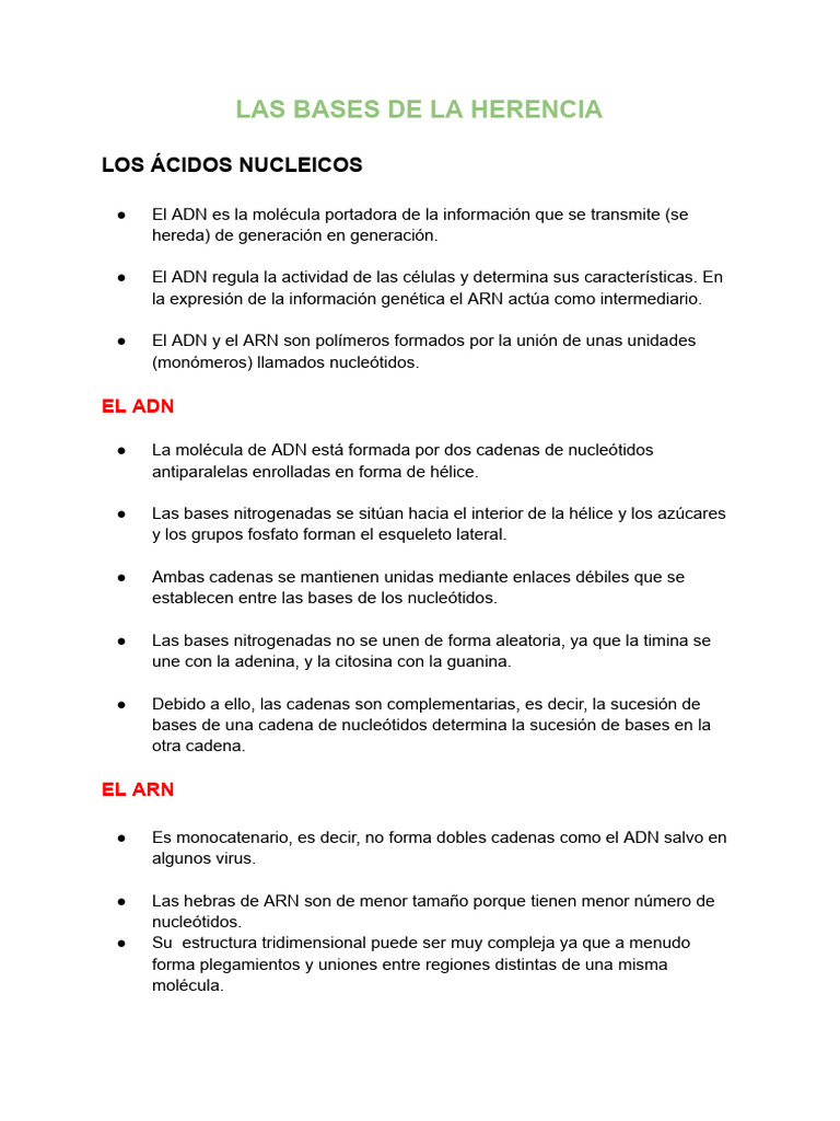 Las Bases de La Herencia | PDF | Rna | Adn