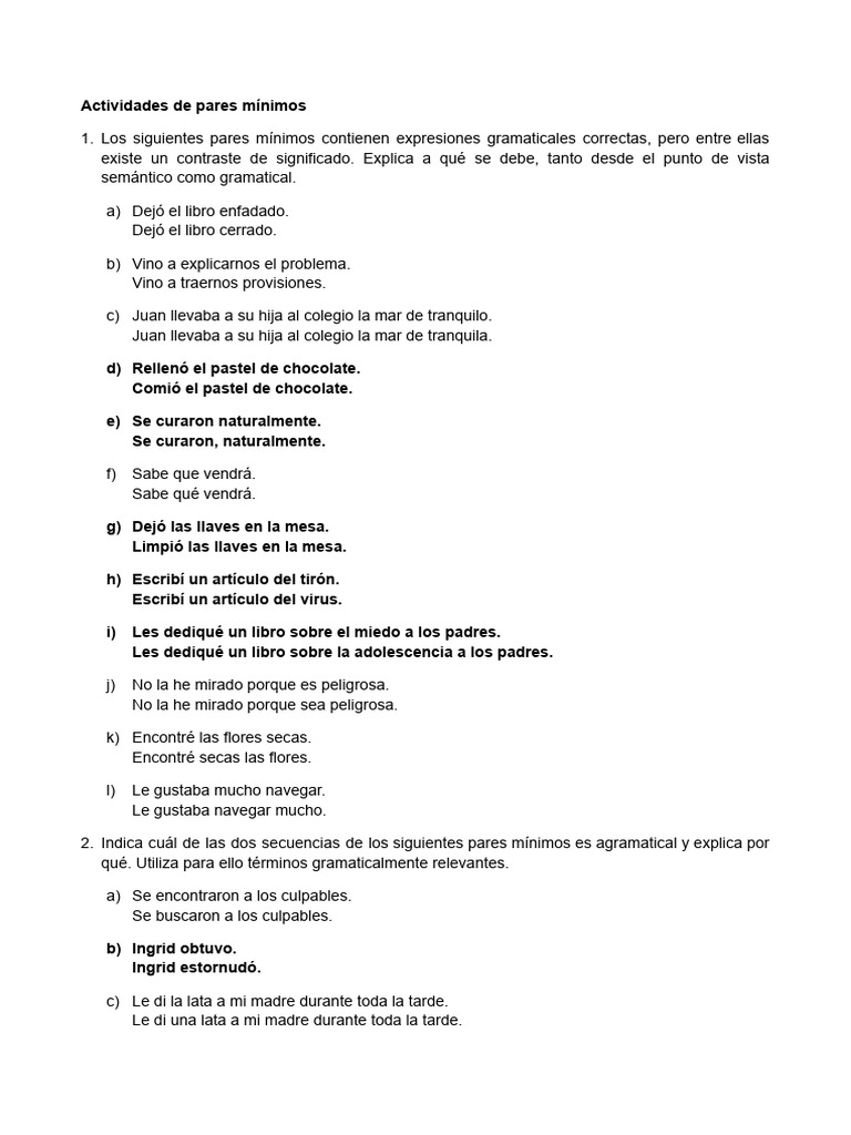 Análisis de pares mínimos en español | PDF