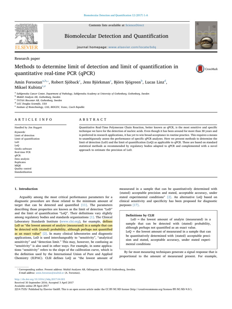 Forootan Et Al. - 2017 - Methods To Determine Limit of Detection and Limit of Quantification in ...