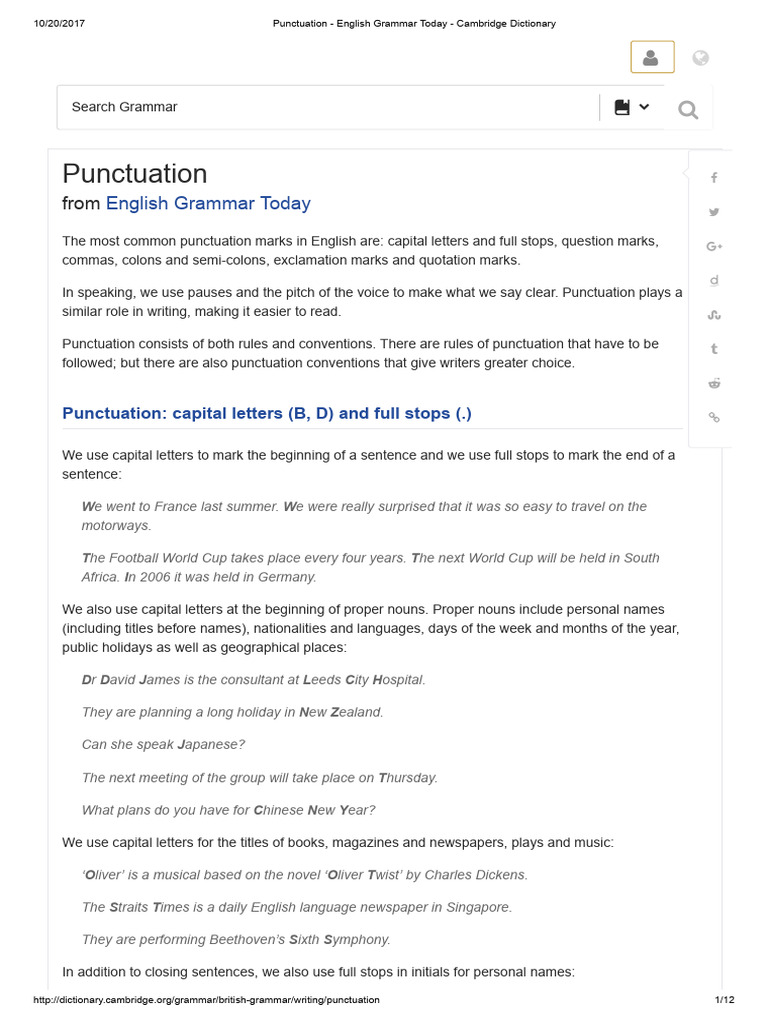 Punctuation - English Grammar Today - Cambridge Dictionary | PDF | Punctuation | English Language