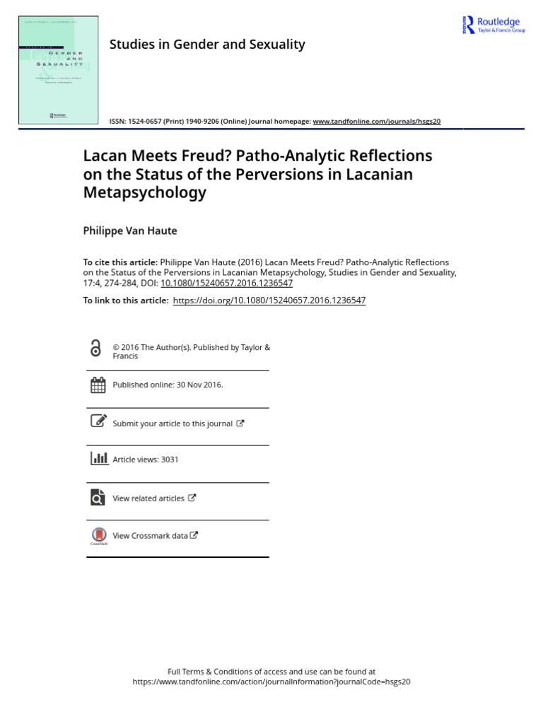 Lacan Meets Freud Patho-Analytic Reflections On The Status of The ...