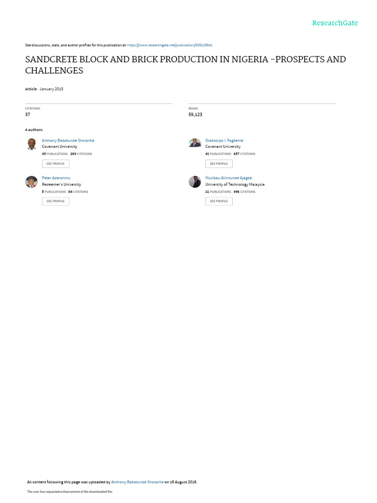 Sandcrete Block and Brick Production in Nigeria - Prospects and ...