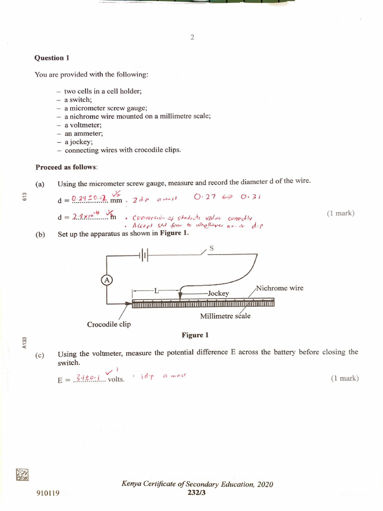 Physics Practicals Marking Scheme KCSE 2020 Teacher - Ac | PDF