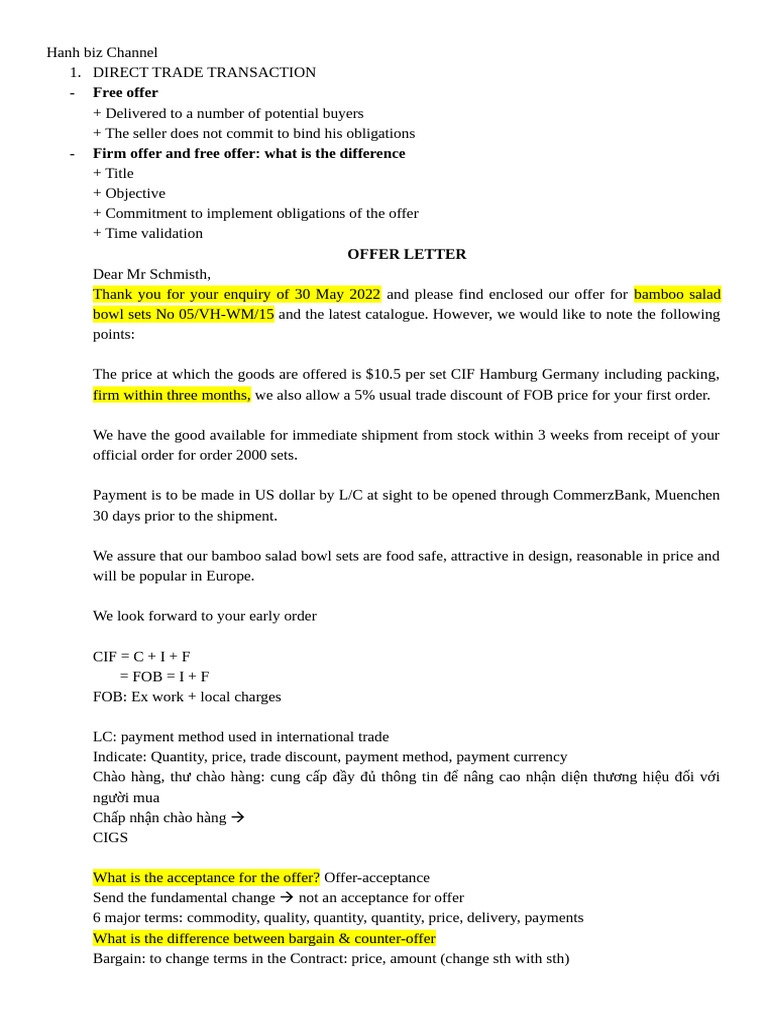 Understanding Direct Trade Offers and Incoterms | PDF | Bill Of Lading ...