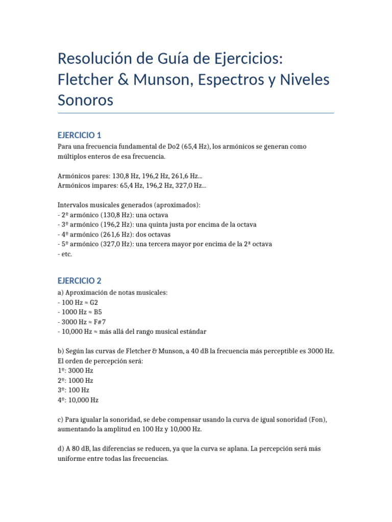 Resolucion Ejercicios Fletcher Munson | PDF
