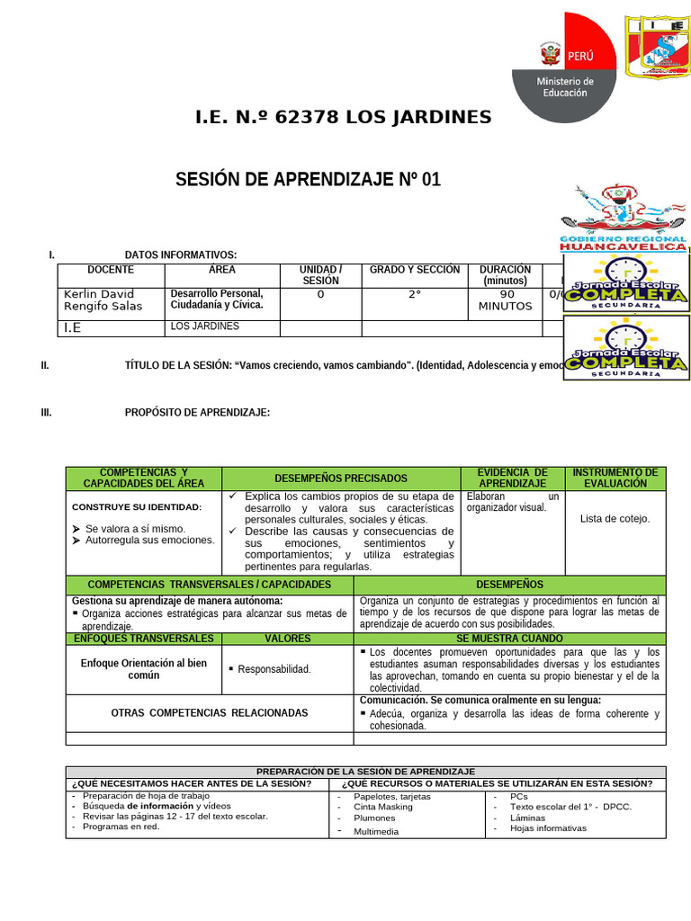 1 Sesion de Aprendizaje DPCC Propuesta | PDF | Aprendizaje | Las emociones