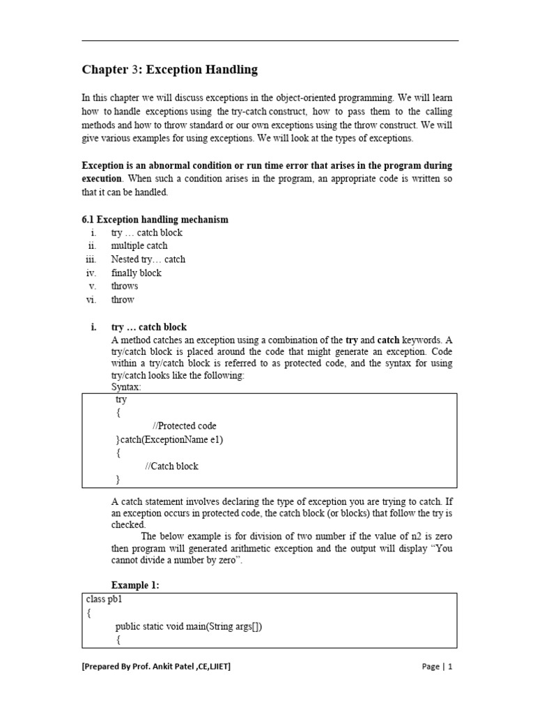 Exception Handling in OOP: A Guide | PDF | Parameter (Computer ...