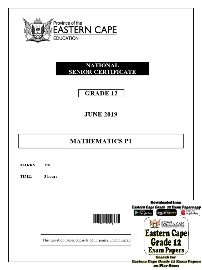 Grade 12 June 2019 Mathematics P1 Exam | PDF | Cartesian Coordinate ...
