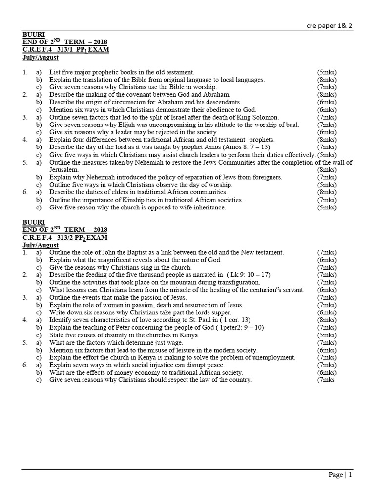 Kcse 2018 Consolidated Trial Examinations Cre Booklet | PDF | Jesus ...