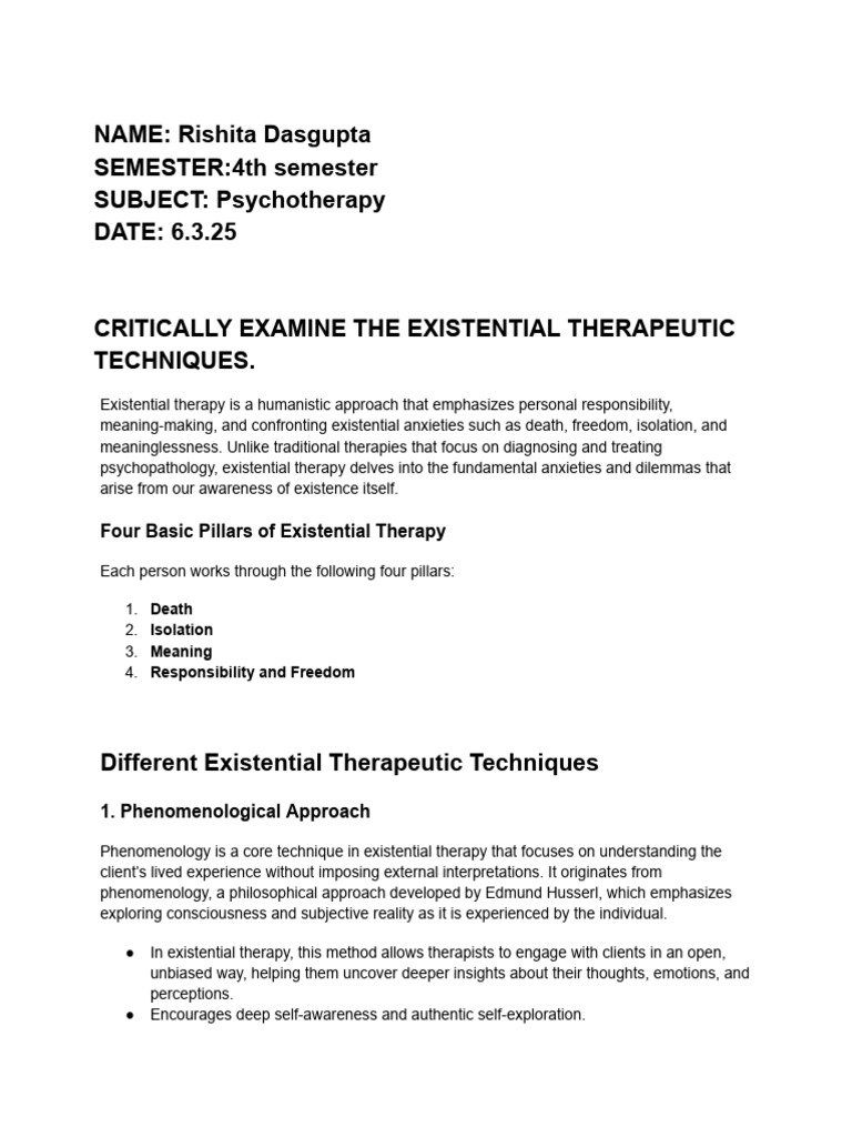 Critically Examine The Existential Therapeutic Approach | PDF ...