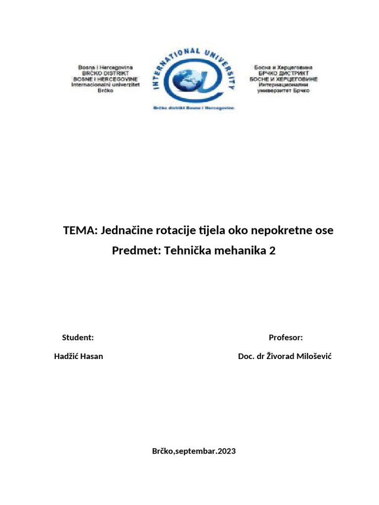 Seminarski Rad Tehnička Mehanika 2 | PDF