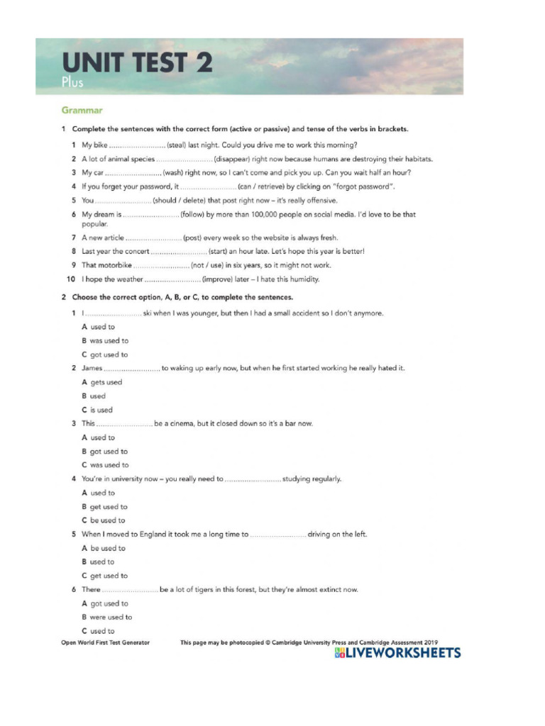 Unit 2 Test FCE | PDF