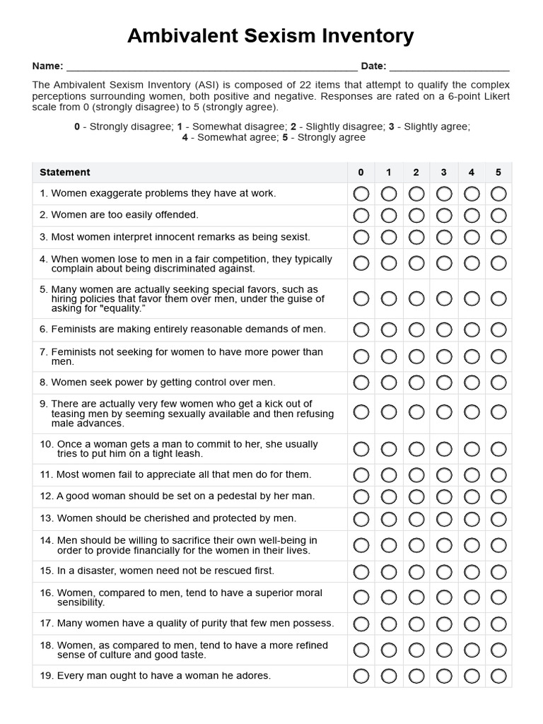 Ambivalent Sexism Inventory Overview | PDF | Critical Theory | Identity ...