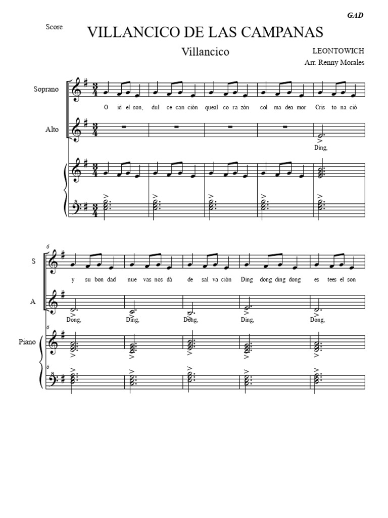 Villancico De Las Campanas Partitura Con Letras