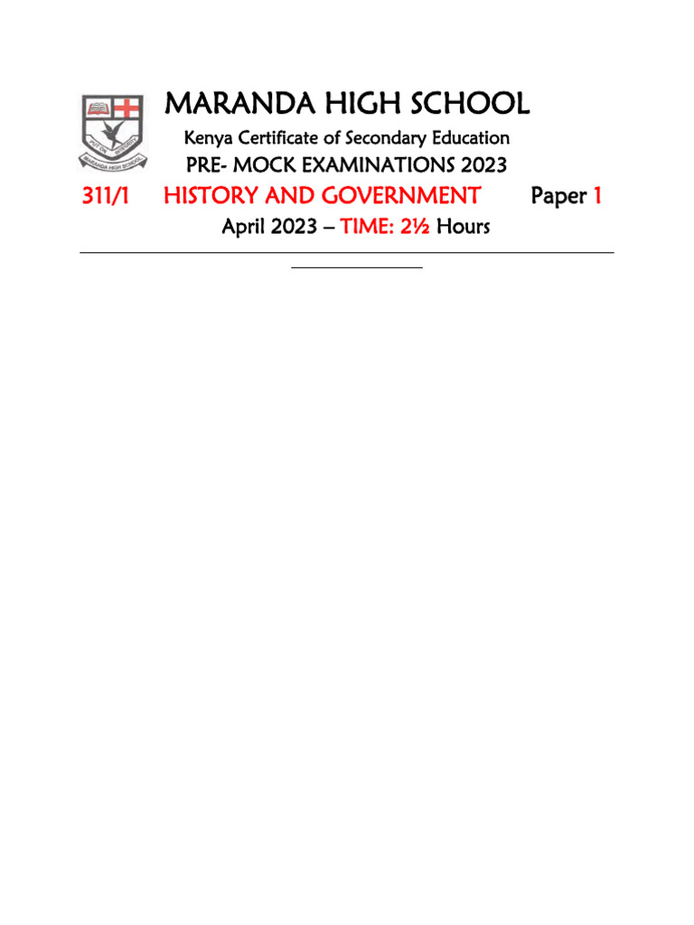 2023 Maranda Pre-Mock History Paper 1 Marking Scheme | PDF | Kenya | Human Migration