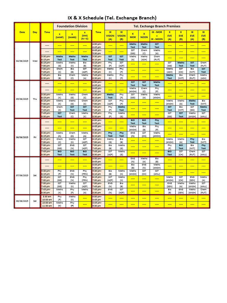 IX & X Schedule (Tel. Exchange Branch) | PDF