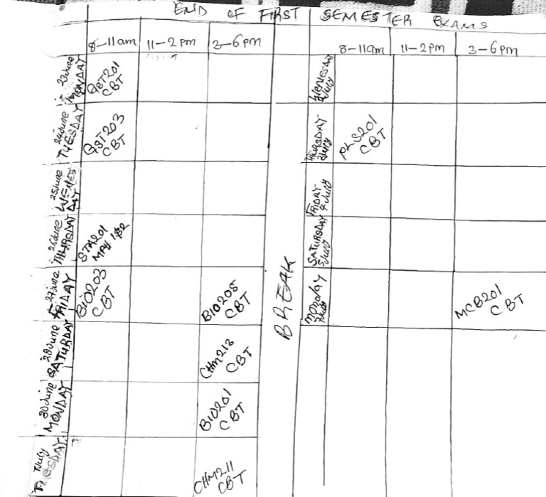 End of First Semester Exams Timetable | PDF