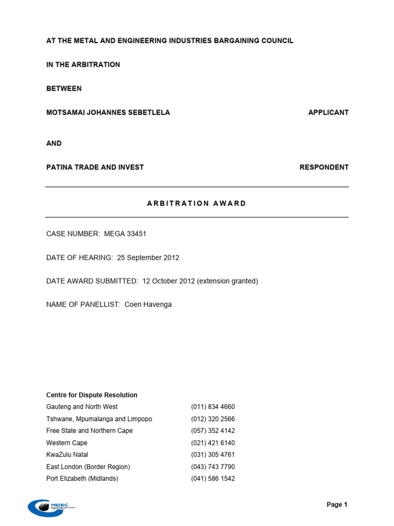 MEGA33451-121012-A-Havenga C-RM-Y | PDF | Employment | Burden Of Proof ...