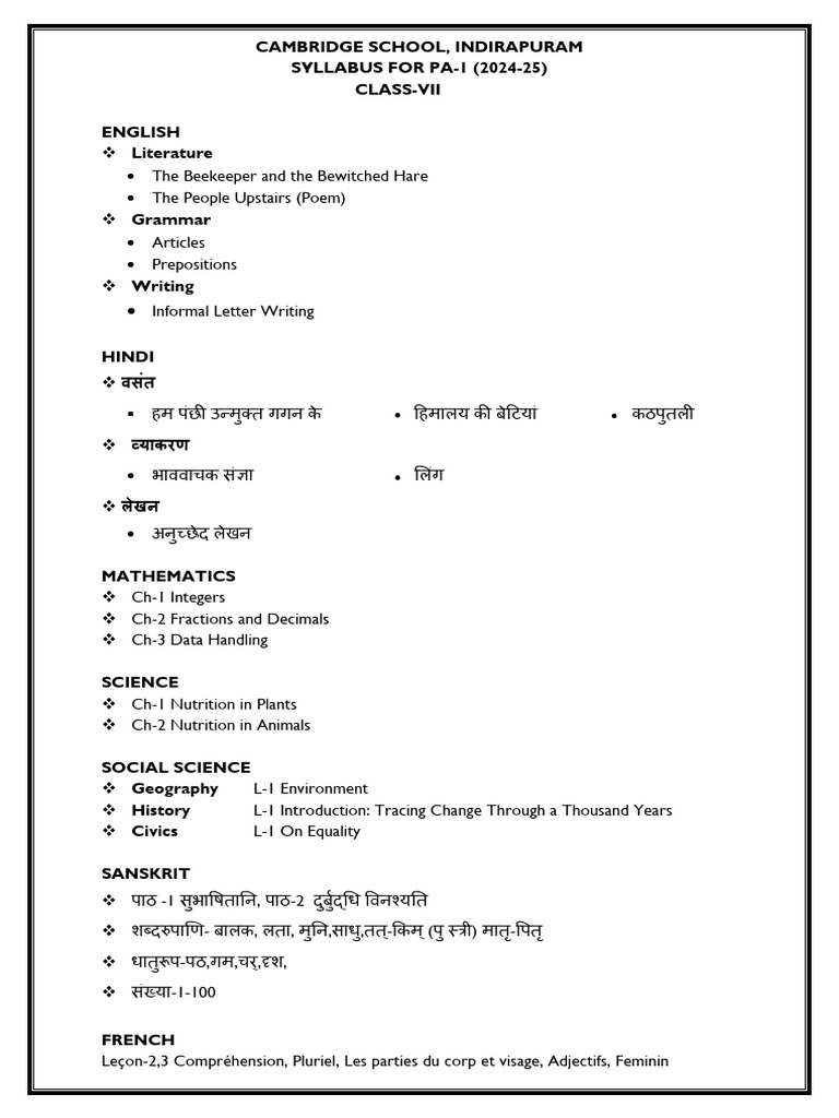 Class VII PA1 2024 25 | PDF