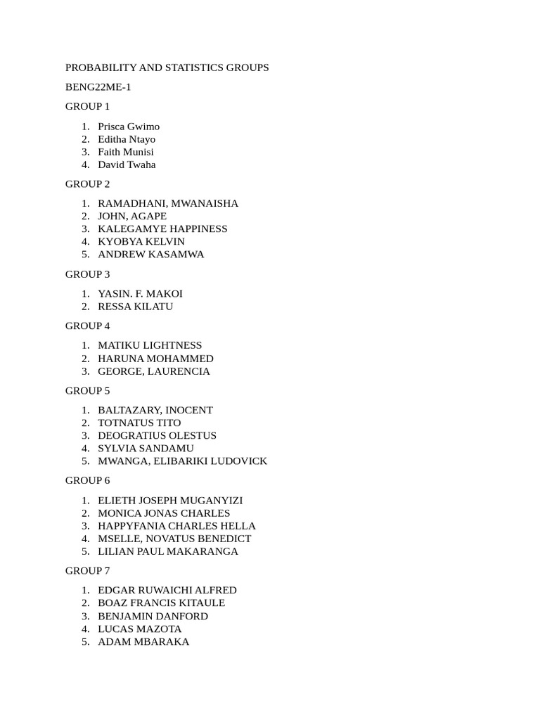 Probability and Statistics Groups List | PDF