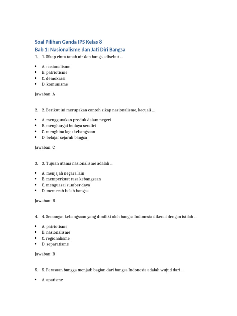 Soal PG IPS Kelas8 Bab1 Nasionalisme | PDF