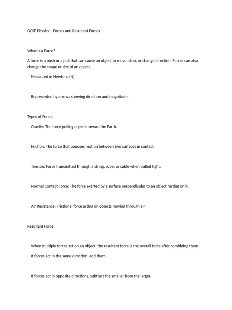 GCSE Physics - Forces and Resultant Force | PDF