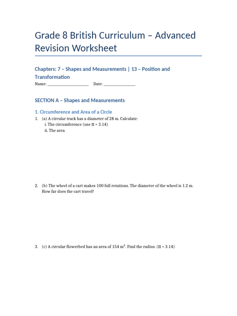 Grade8 Revision Questions Complete | PDF | Area | Shape