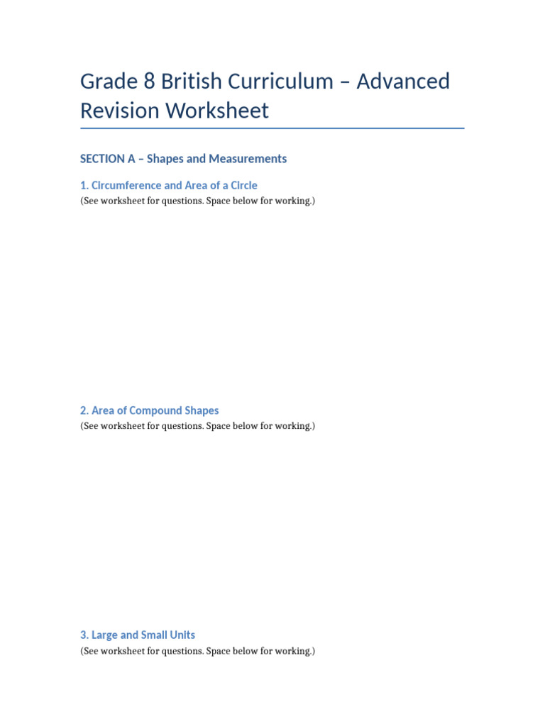 Grade8 Advanced Revision Worksheet | PDF