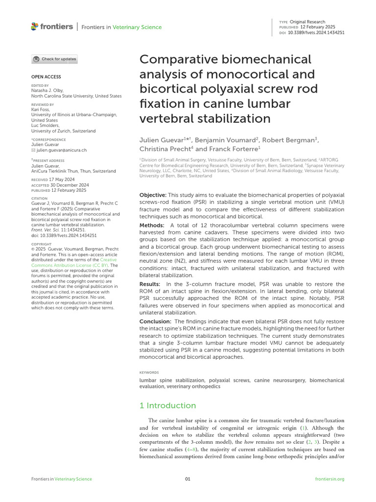 Comparative Biomechanical Analysis of Monocortical | PDF | Vertebra | Vertebral Column