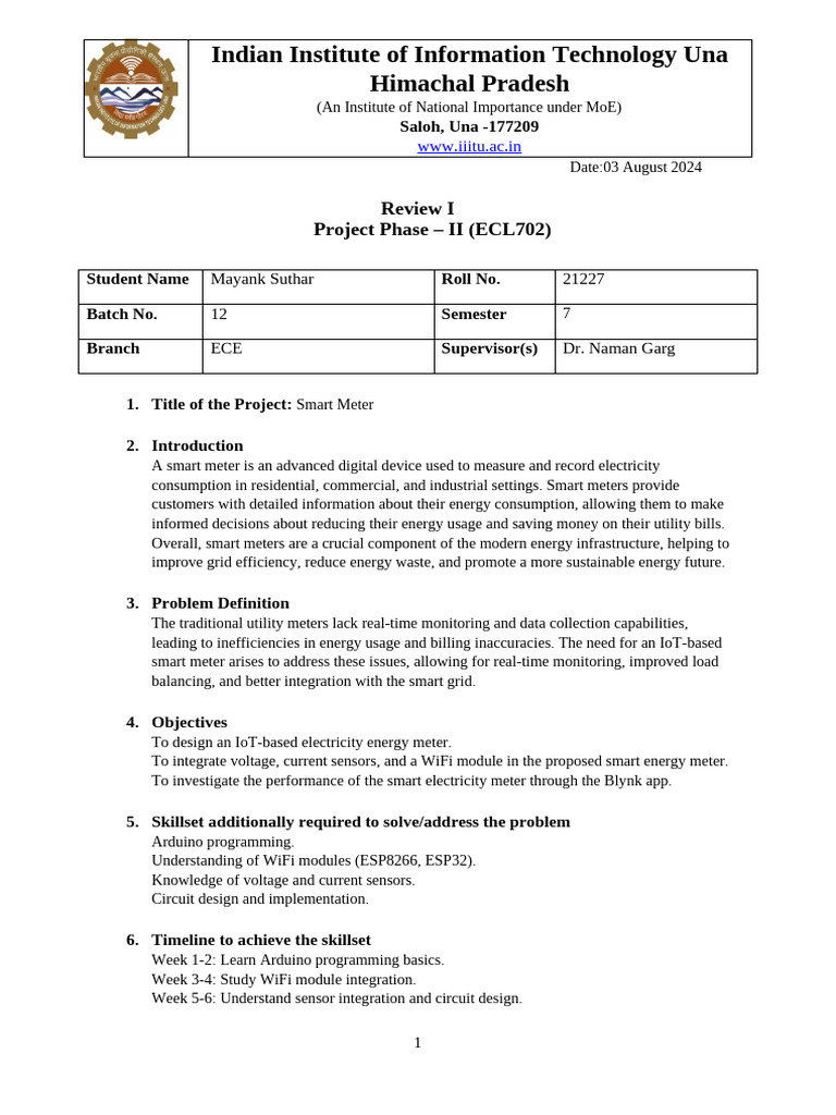 IoT-Based Smart Meter Project Overview | PDF | Electrical Network ...