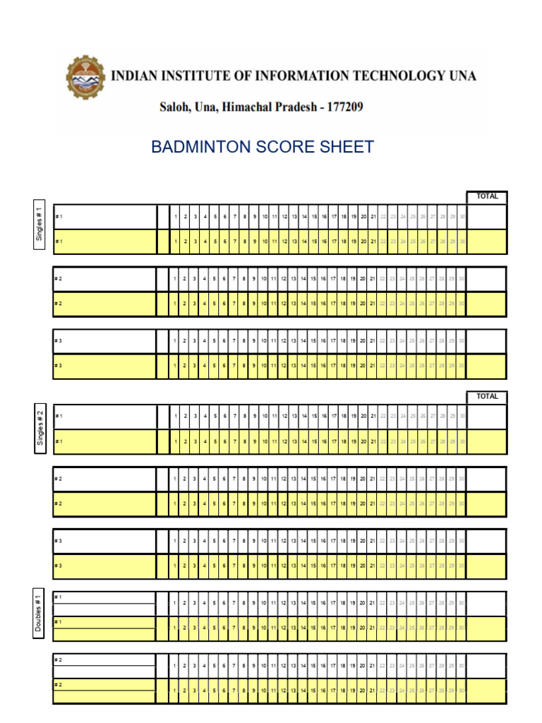 Badminton Yalgaar Score Sheet | PDF