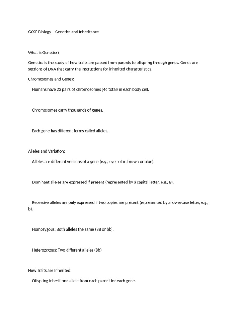 GCSE Biology - Genetics and Inheritance | PDF