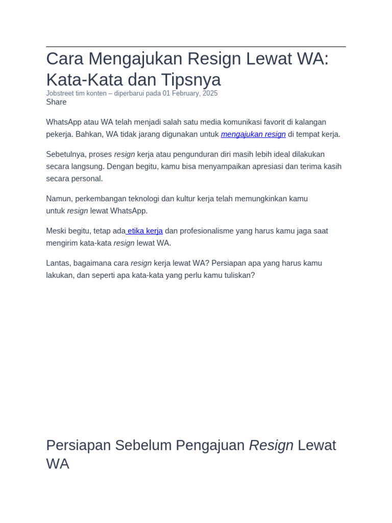 Cara Mengajukan Resign Lewat WA | PDF