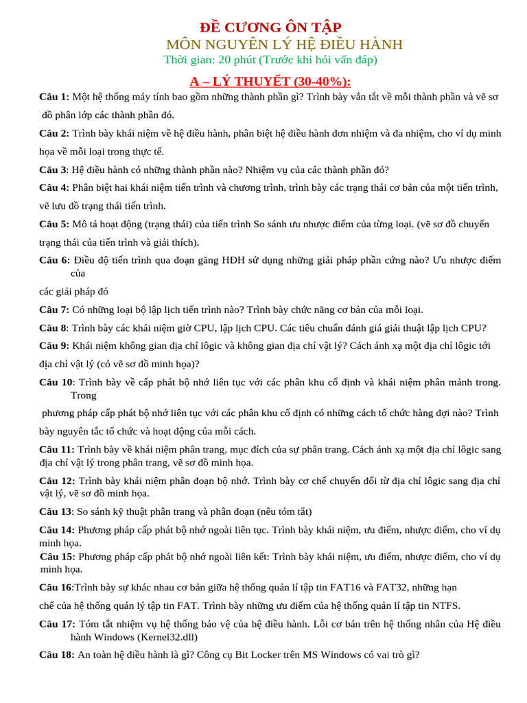 Đề Cương Ôn Tập HĐH - Ok Pass 1xx Xxx | PDF