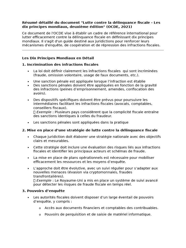 Principes OCDE Pour Lutter Contre La Fraude Fiscale. | PDF ...