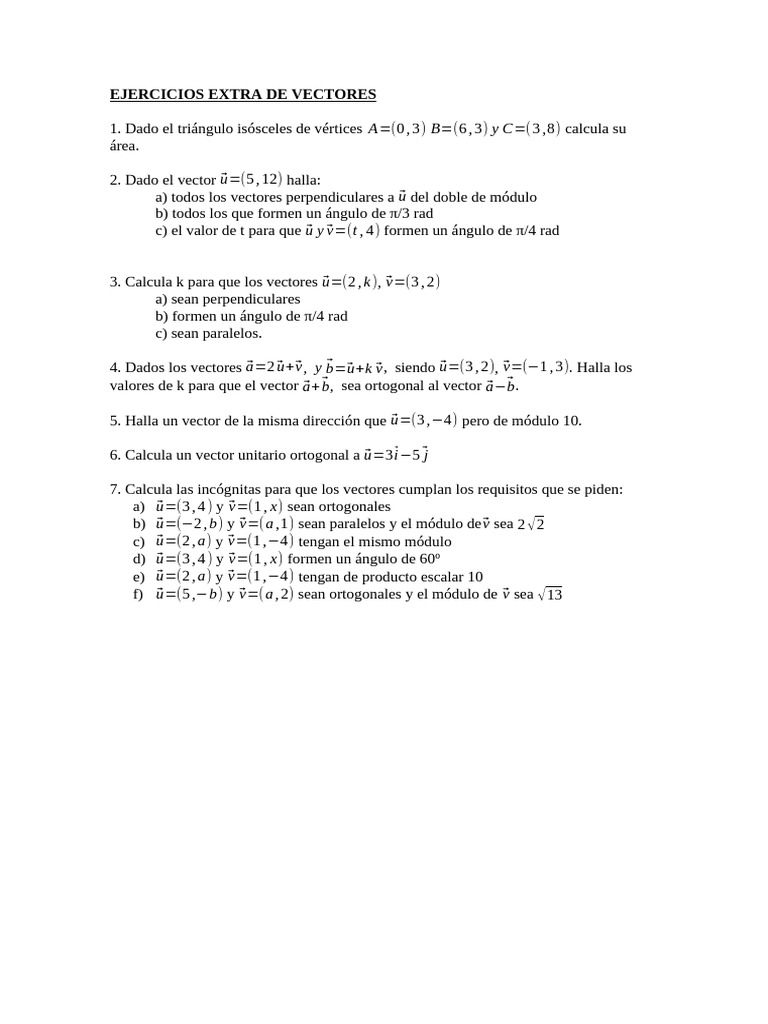 Ejercicios Extra de Vectores | PDF
