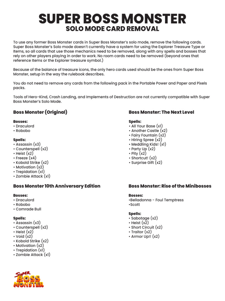 Super Boss Monster Solo Mode Guide | PDF | Video Games | Gaming