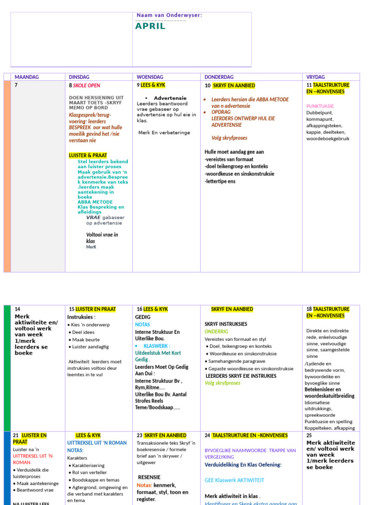 Graad7 k2 Beplanning | PDF