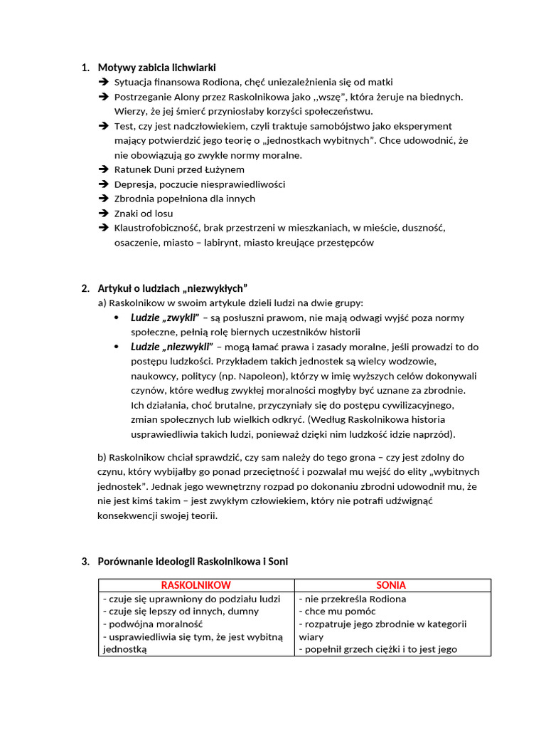 Zbrodnia I Kara - Opracowanie | PDF