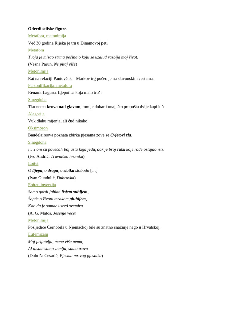 Stilske Figure II - Vježba | PDF